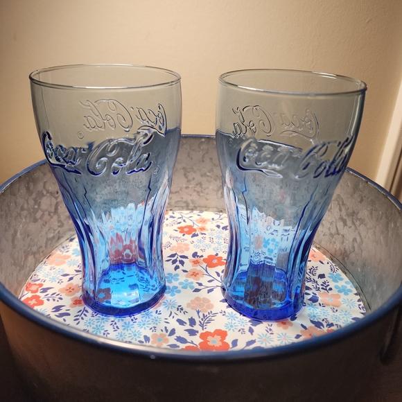 Coca Cola | Dining | Coca Cola Blue Glass Set | Poshmark